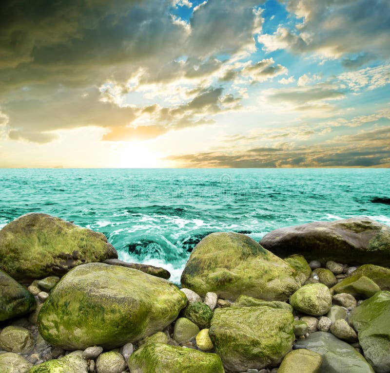 Sunset at the seacoast stock image. Image of celestial - 9775665