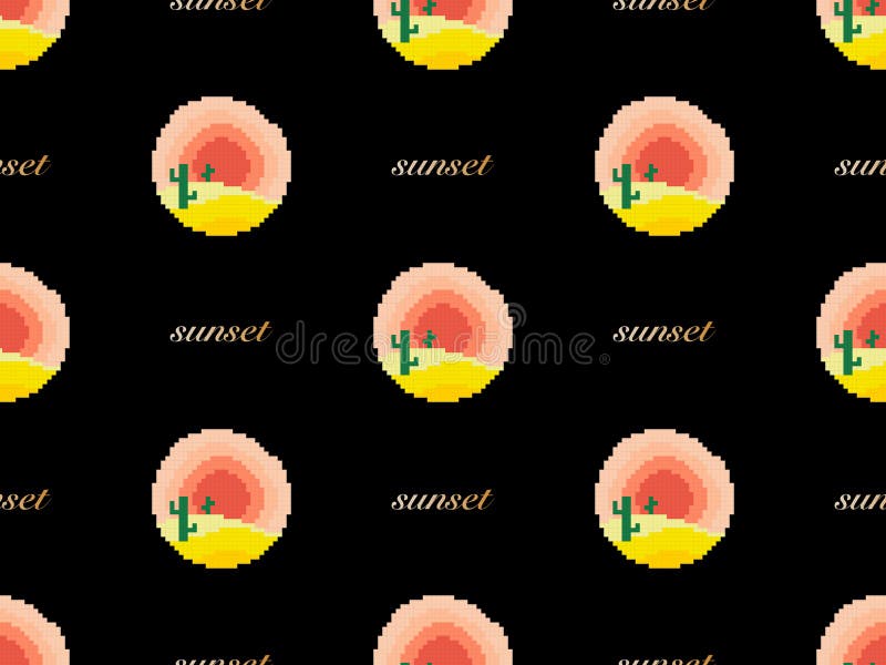 Sunset Seamless Pattern on Black Background. Pixel Style Stock Vector ...