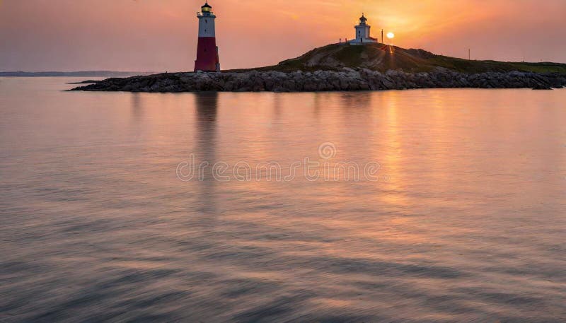 Sunset Seascape Spit with Lighthouse Complex Stock Illustration ...