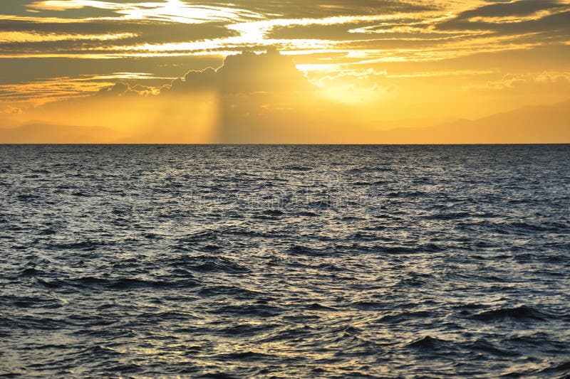 Sunset Seascape, Sun Rays through the Clouds Stock Image - Image of ...