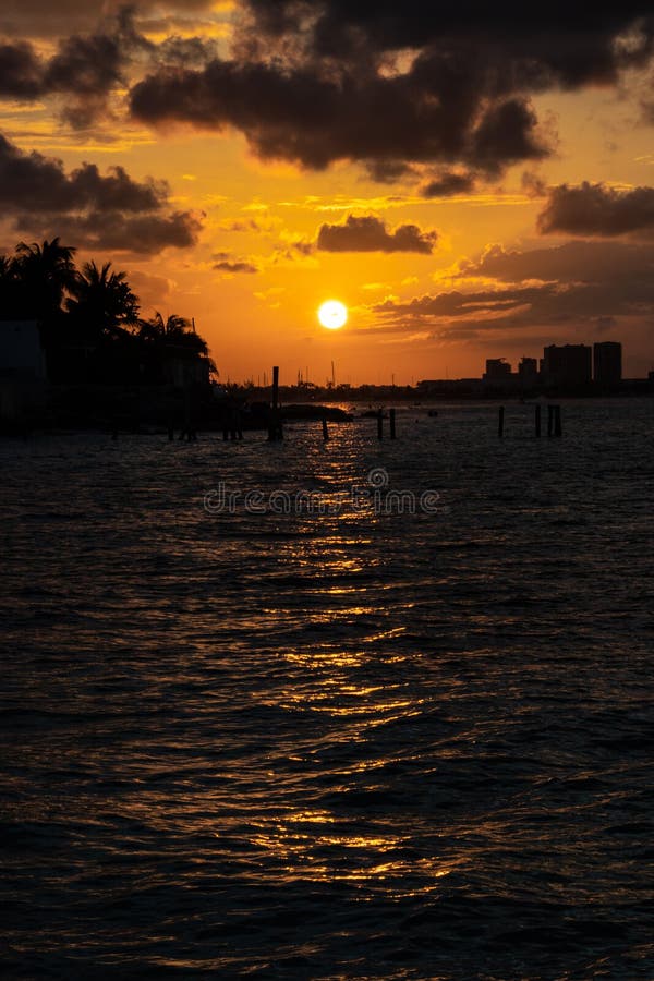 Sunset on the Seashore of Cancun Stock Image - Image of orange, shore ...