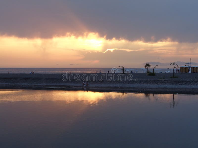 Sunset at the Seaside, Sun Reflection in Water Stock Image - Image of ...