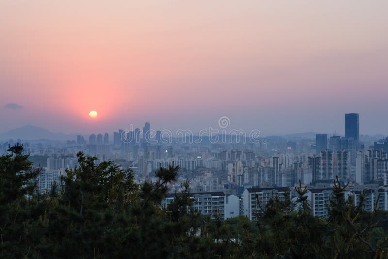 Sunset at Seoul City Skyline,South Korea. Stock Photo - Image of travel ...