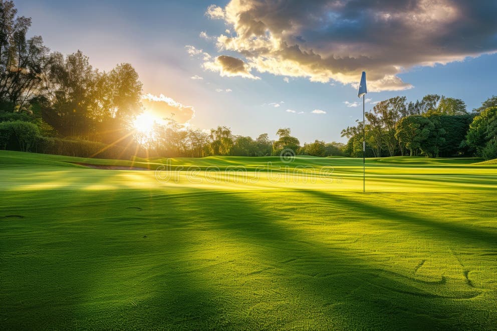 Sunset Serenity on the Golf Course Stock Illustration - Illustration of ...