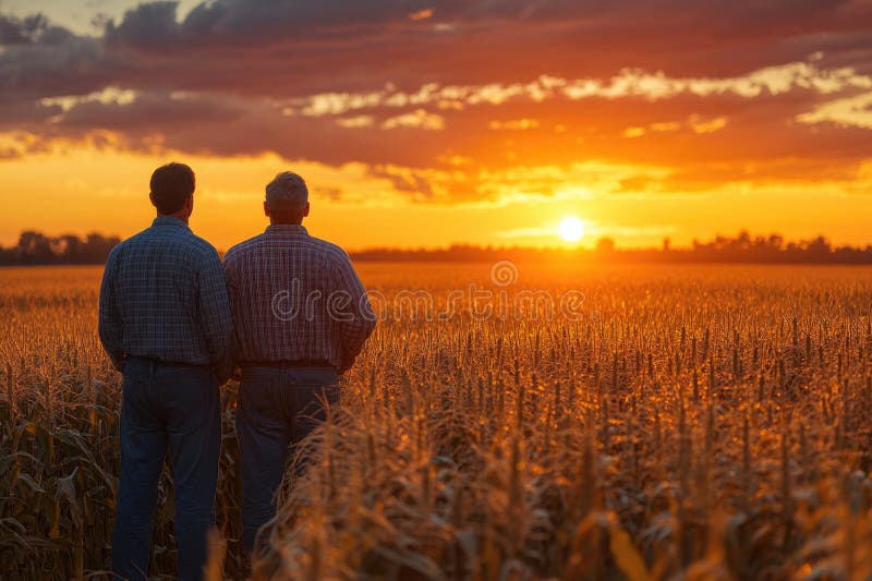Sunset Serenity: Two Confident Farmers Reflect on Their Bount Stock ... Sunset Serenity: Two Confident Farmers Reflect on Their Bount Stock ...