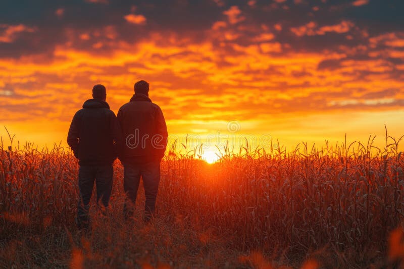 Sunset Serenity: Two Confident Farmers Reflect on Their Bount Stock ... Sunset Serenity: Two Confident Farmers Reflect on Their Bount Stock ...