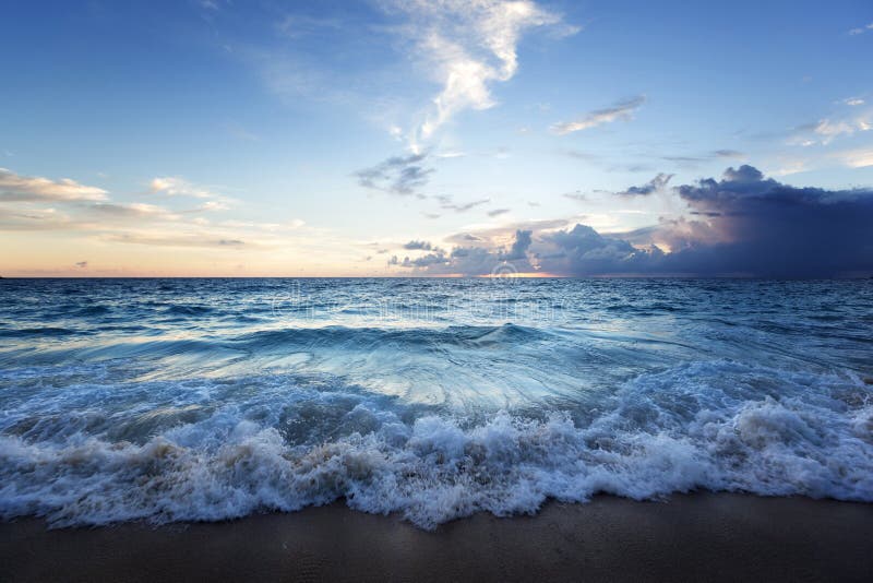 Sunset on Seychelles beach stock photo. Image of seascape - 62454546