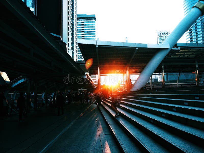 Sunset with Shadow on Ground, Empty Way or Silhouette with People ...
