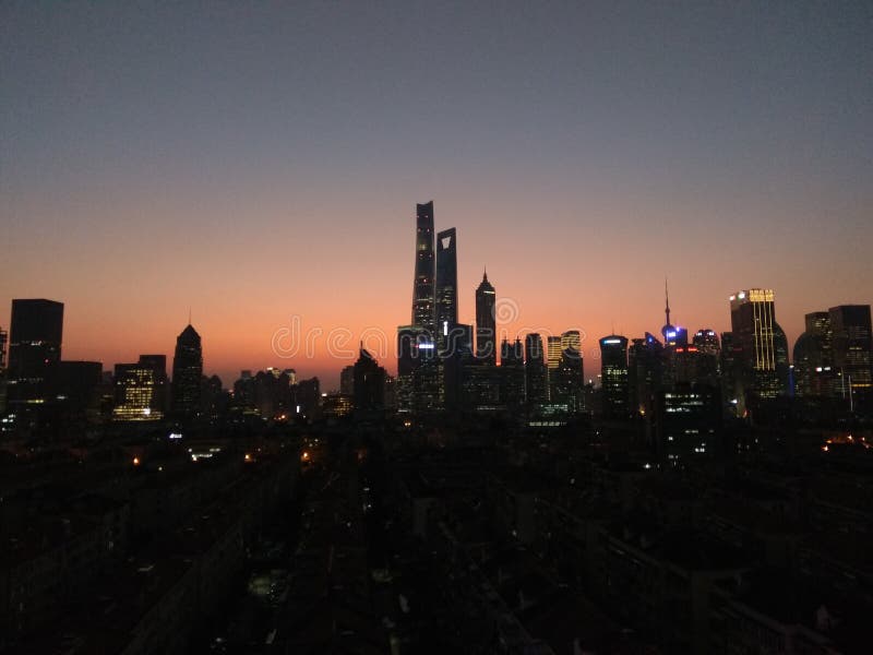 Sunset at Shanghai with Buildings Stock Image - Image of city, sunset ...