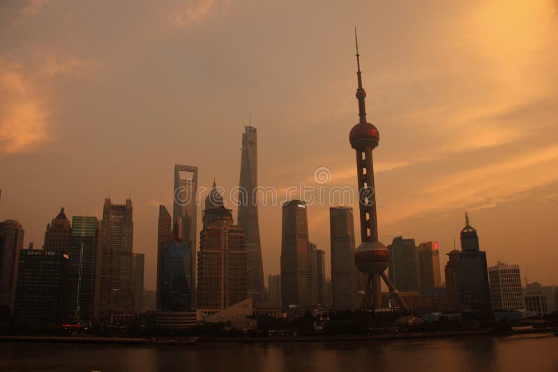 Sunset on Shanghai editorial image. Image of finance - 79325260