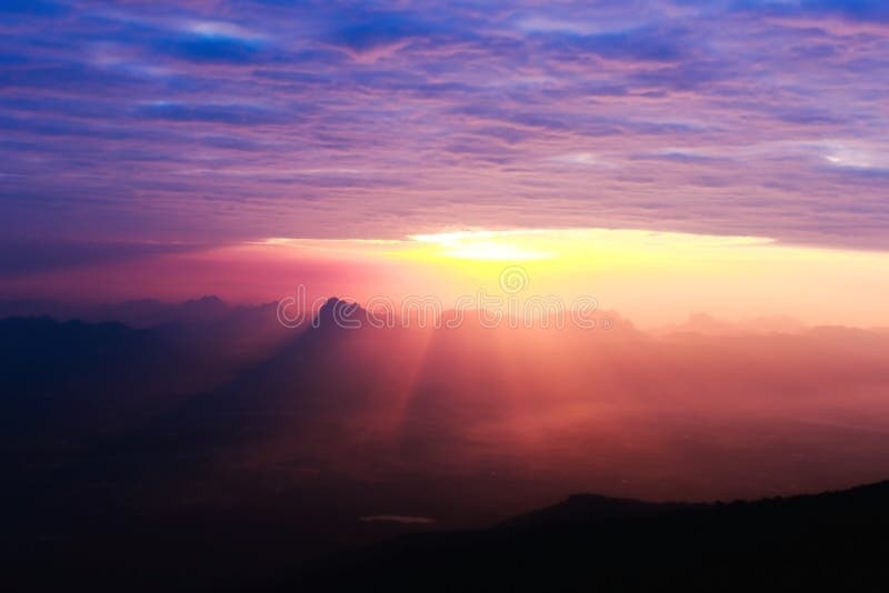 Sunset Shines Down on the Mountain. Stock Image - Image of shining ...