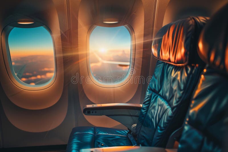 Sunset Shining through Airplane Window Over Clouds Stock Image - Image ...