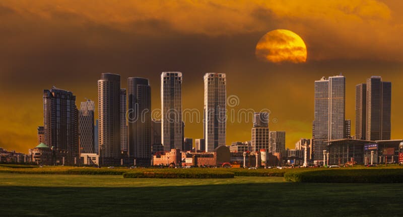 Sunset Shining on Tall Buildings Stock Image - Image of sunset ...
