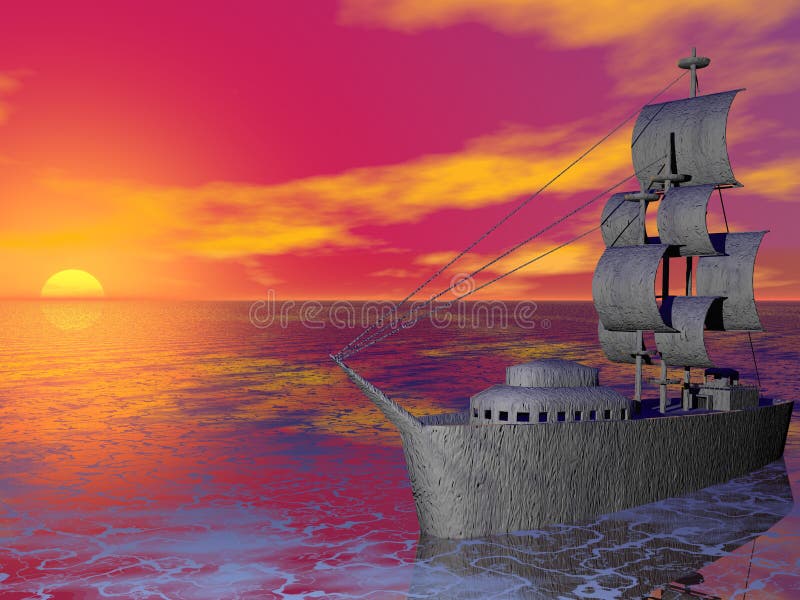 Sunset ship stock illustration. Illustration of travel - 240066