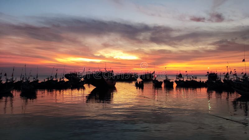 Sunset and the Ships What a Beautiful View Stock Image - Image of ...