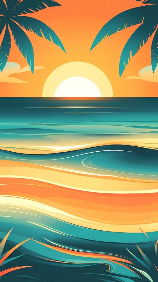Sunset Shores Escape stock illustration. Illustration of warm - 363564430