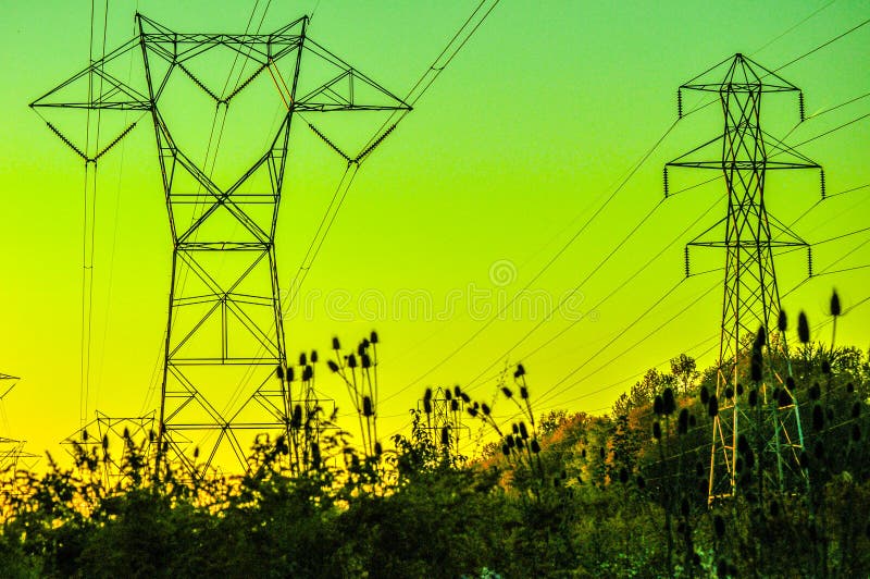 Powerlines at sunset stock image. Image of awesomeenchantingpeaceful ...