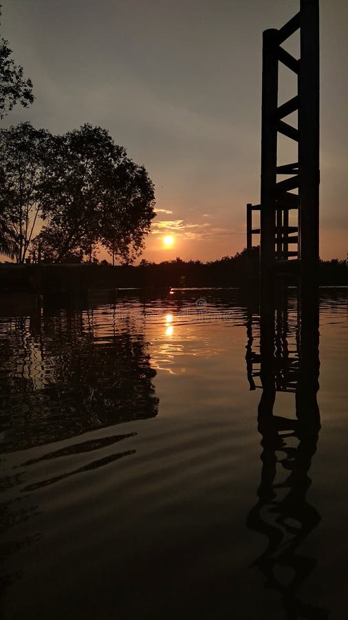 Sunset on the Siak River, Indonesia Stock Image - Image of siak ...