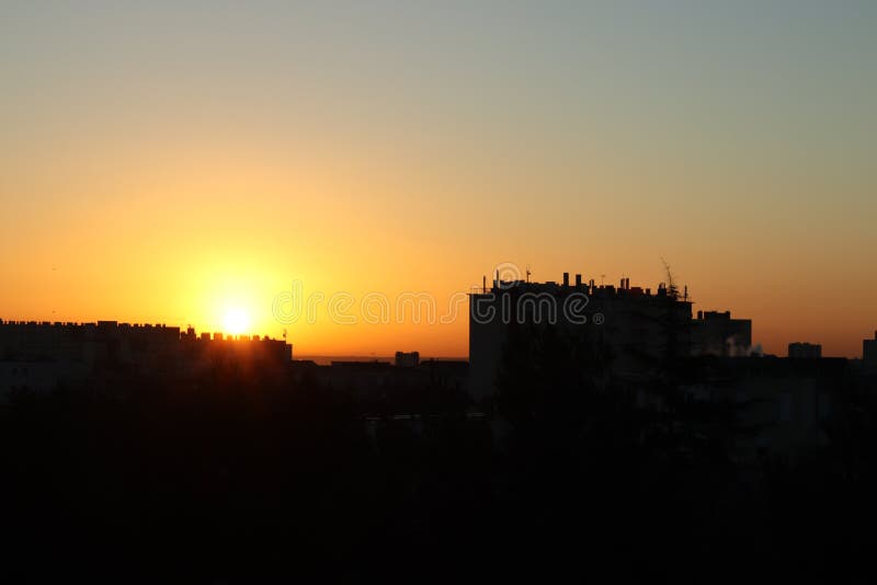 Sunset Silhouette City Blue and Grey Sky Stock Photo - Image of black ...