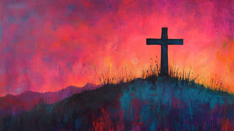 Sunset Silhouette of a Cross on a Hilltop Stock Photo - Image of orange ...