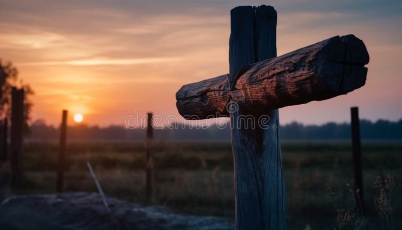 Sunset Silhouette of Cross in Rustic Landscape Generated by AI Stock ...