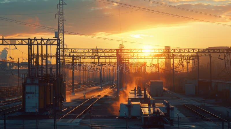 Electrical Infrastructure at Sunset Stock Photo - Image of ...