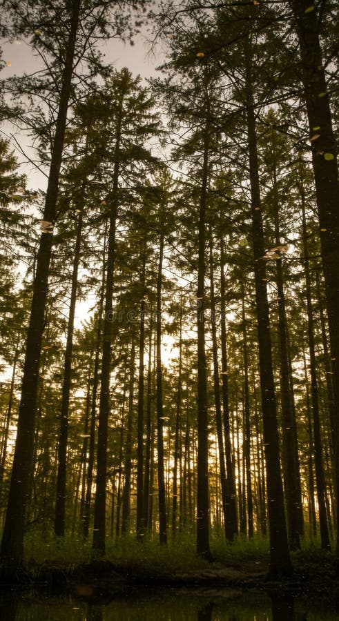 Sunset Silhouette in a Golden Hour Forest Stock Illustration ...