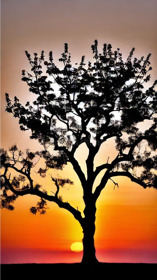 Sunset Silhouette of a Lone Tree Illustration Artificial Intelligence ...
