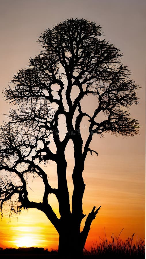 Sunset Silhouette of a Lone Tree Illustration Artificial Intelligence ...