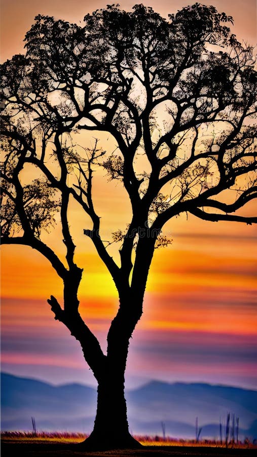 Sunset Silhouette of a Lone Tree Illustration Artificial Intelligence ...