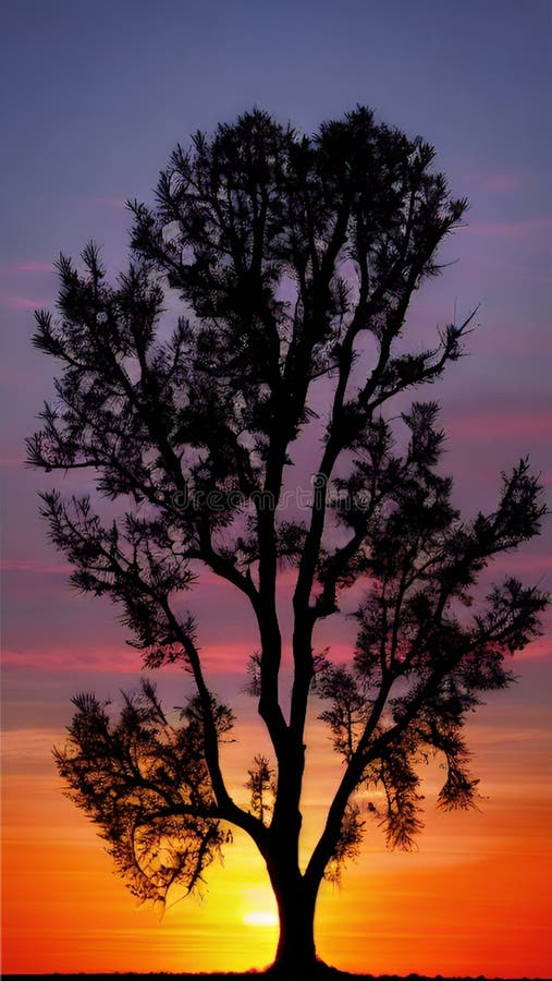 Sunset Silhouette of a Lone Tree Illustration Artificial Intelligence ...