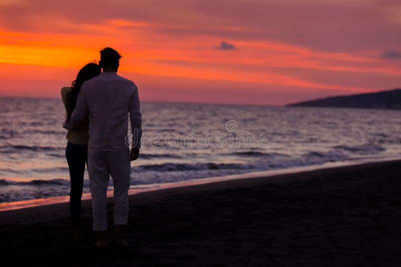 Couple Man and Woman Hugging in Love Staying on Beach Seaside with ...