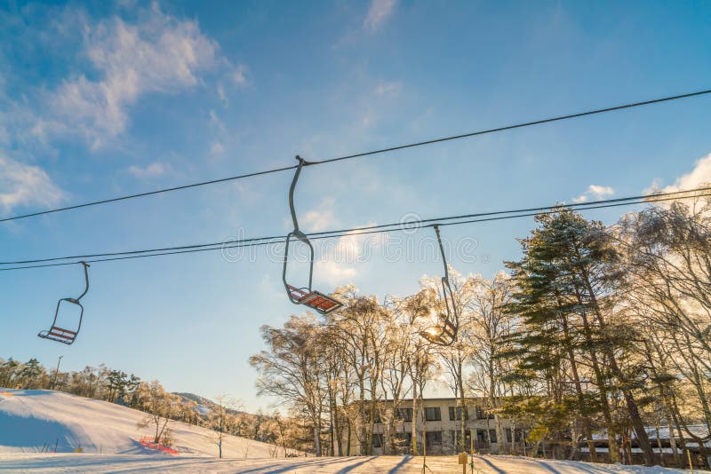 .Sunset and Ski Lift Going Over the Mountain Stock Photo - Image of ...