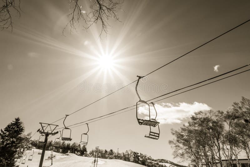 Sunset and Ski Lift Going Over the Mountain ( Filtered Image Pr Stock ...