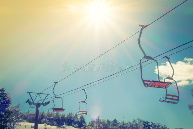 Sunset and Ski Lift Going Over the Mountain Stock Image - Image of ...