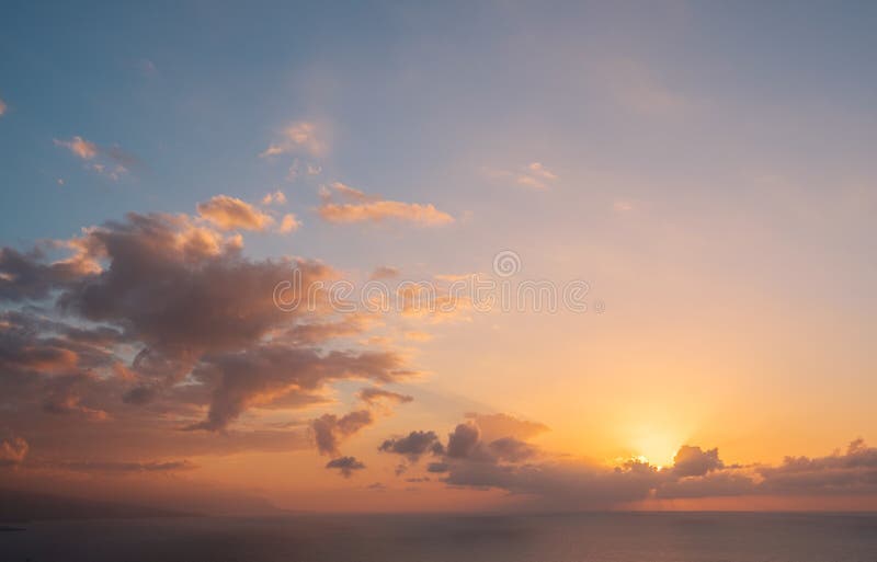 Sunset Sky Above Ocean - Evening Sun and Clouds Stock Photo - Image of ...