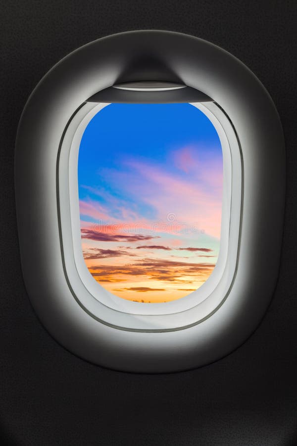 Sunset Sky in Airplane Window Stock Image - Image of window, plane ...