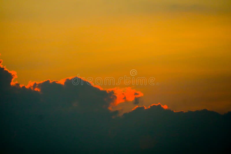 Sunset Sky Back on Dark Silhouette Cloud and Orange of Sun Ray Stock ...