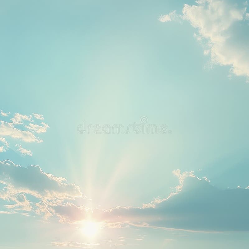Sunset Sky Background with Sun Rays and Clouds. Vector Illustration ...