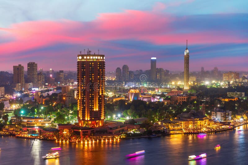 Sunset Sky in the Beautiful Evening View of the Nile and Cairo, Egypt ...