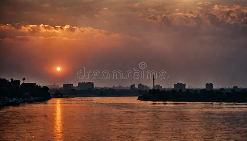 Sunset Sky in the Beautiful Evening View of the Nile and Cairo, Stock ...