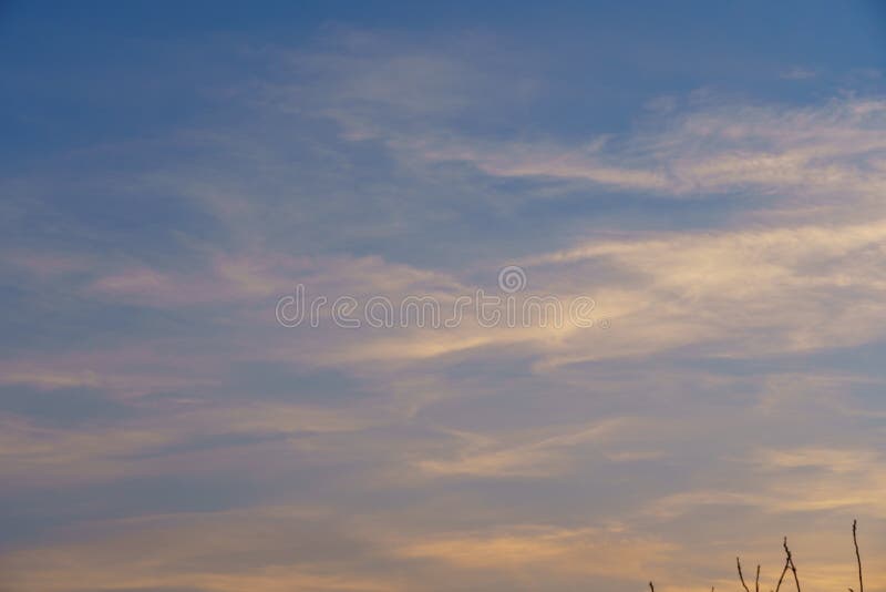 Sunset Sky with Beautiful Soft Light and Clouds in Windy Weather. Blank ...