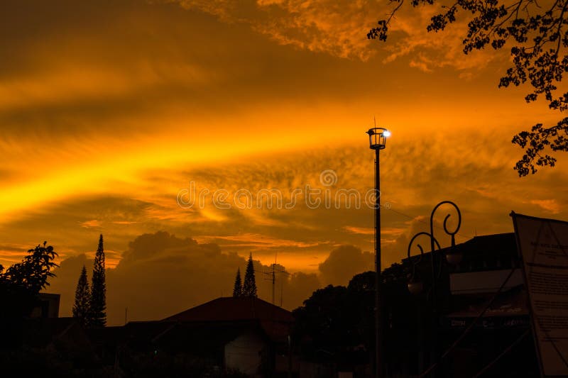 Sunset Sky Cloud on Twilight at the Merdeka Square, Sukabumi City Stock ...