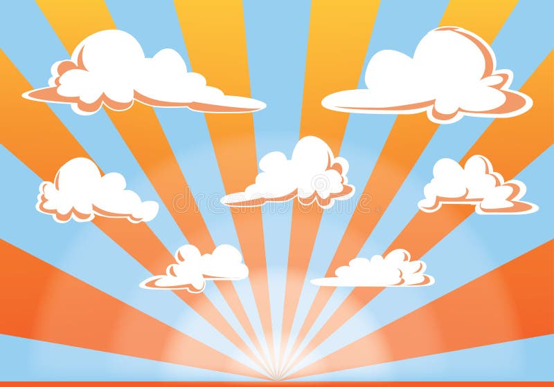 Sunset Sky and Clouds Illustration - Cartoon Style Vector Stock Vector ...