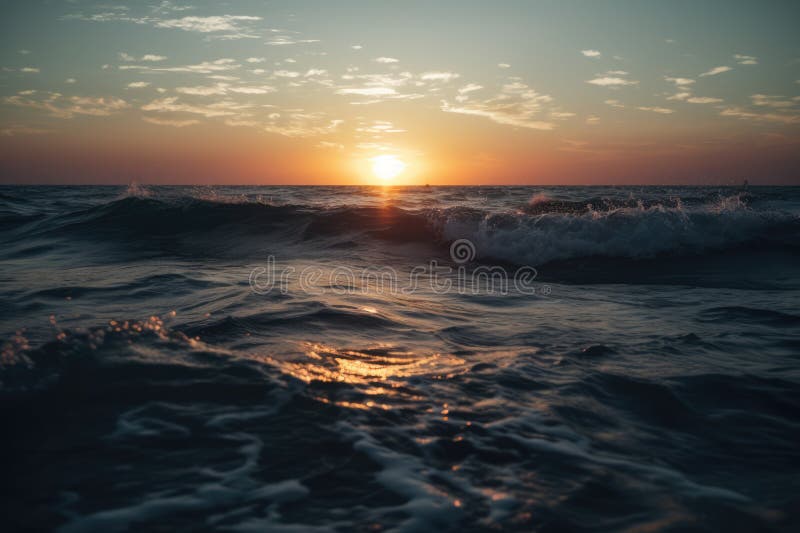 Sunset Sky with Clouds Over Ocean, Created Using Generative Ai ...