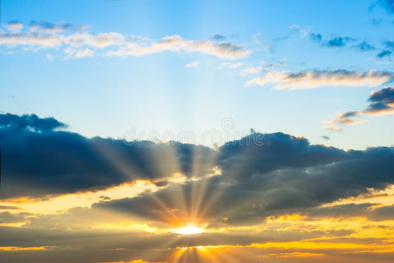 Sunset Sky with Sunset Clouds and Sun Rays Stock Image - Image of ...