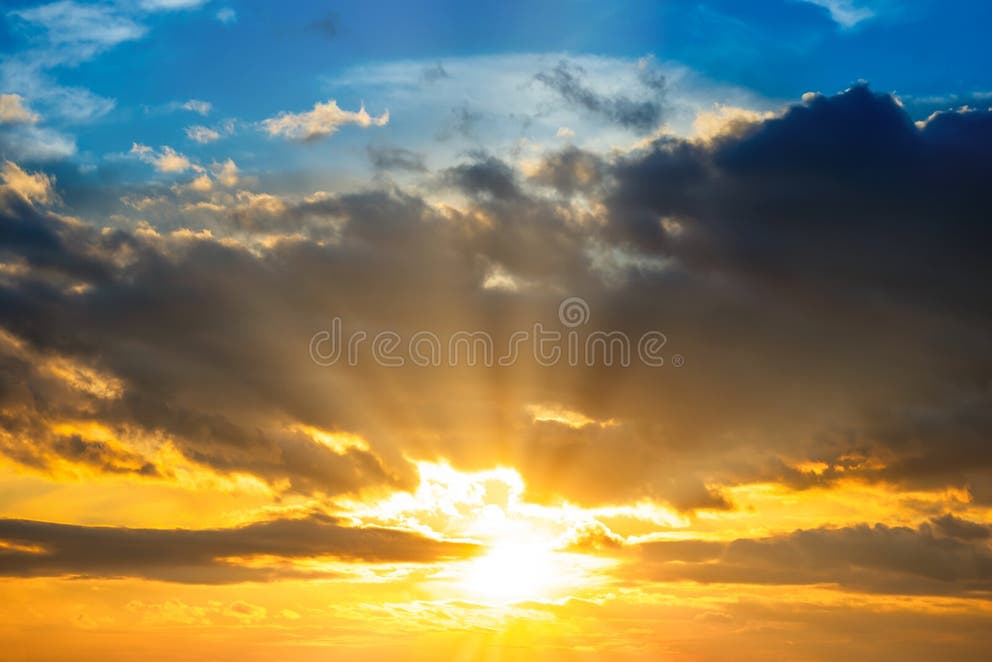 Sunset Sky with Sunset Clouds and Sun Rays Stock Image - Image of blue ...