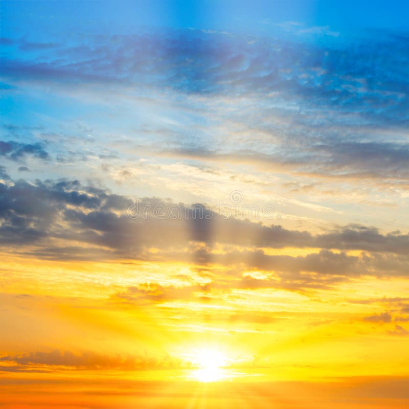 Sunset Sky with Sunset Clouds and Sun Rays Stock Photo - Image of ...