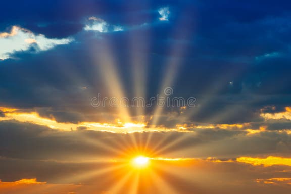 Sunset Sky with Sunset Clouds and Sun Rays Stock Photo - Image of blue ...