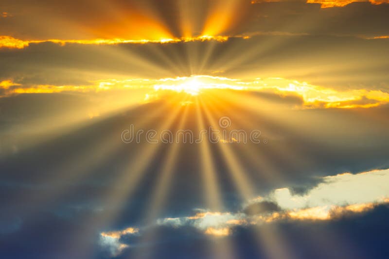 Sunset Sky with Sunset Clouds and Sun Rays Stock Photo - Image of ...